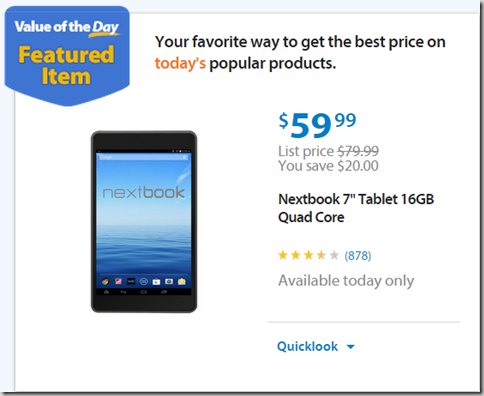 Walmart Values of the Day:Nextbook 7" Tablet 16GB Quad Core for $59.99 ...