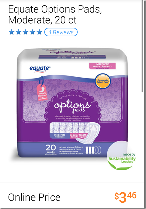 Save $1 on Equate Options Pads!